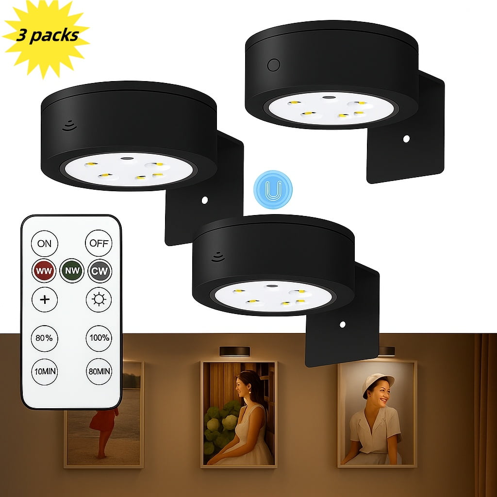 3Pcs Picture Light Battery Operated, Wireless Led Painting Light with ...