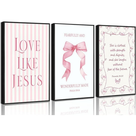 3Pcs Pink Christian Wall Art Coquette Bow Inspirational Bible Verses ...