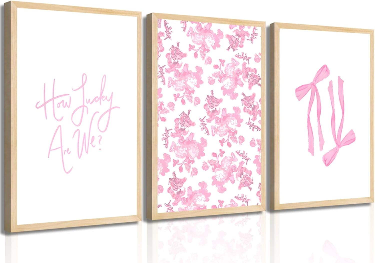 3Pcs Pink Floral Bow Canvas Wall Art How Lucky Are We Wall Decor ...