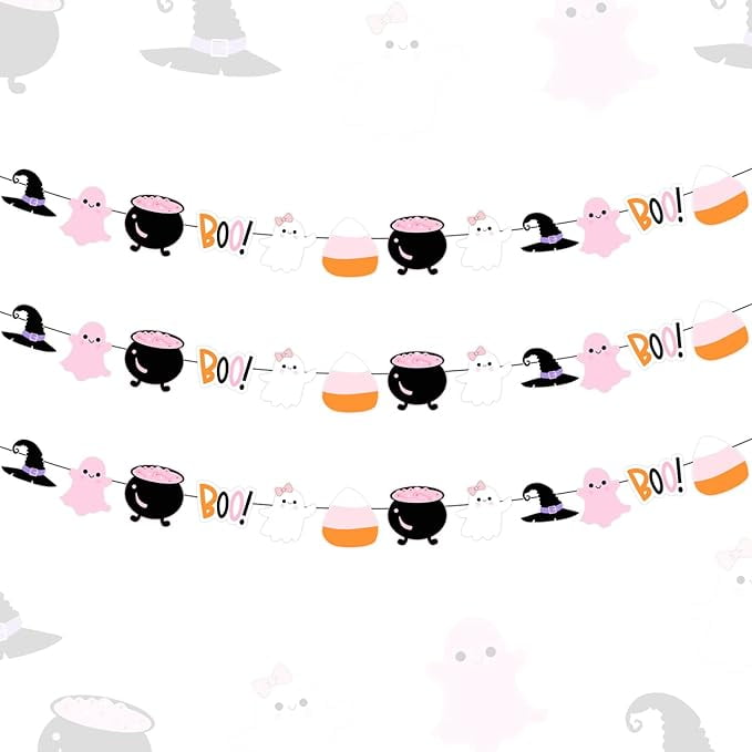 3Pcs Pink Halloween Boo Banner Garland Halloween Party Decorations ...