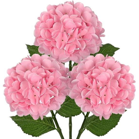 3Pcs Pink Hydrangea Artificial Flowers Real Touch Faux Silk Hydrangeas ...