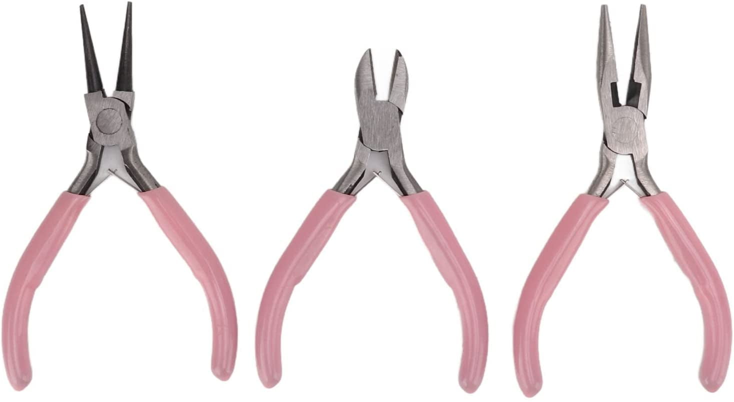 3pcs Pink Jewelry Pliers Round Nose Plier Diagonal Nose Plier Needle Nose Plier Jewelry Making