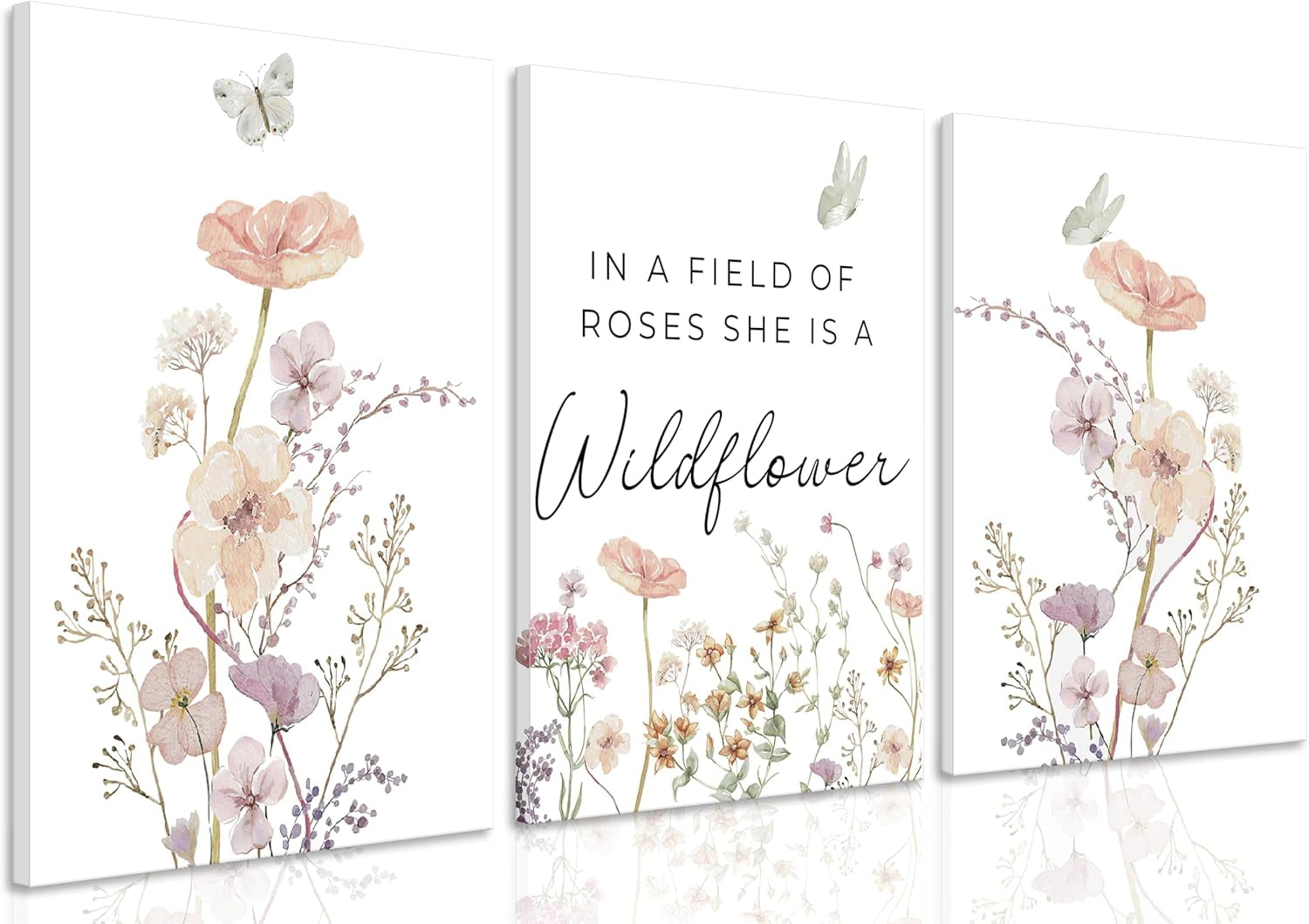 3Pcs Pink Wildflower Wall Art Sun Moon Canvas Posters Prints Bohemia ...