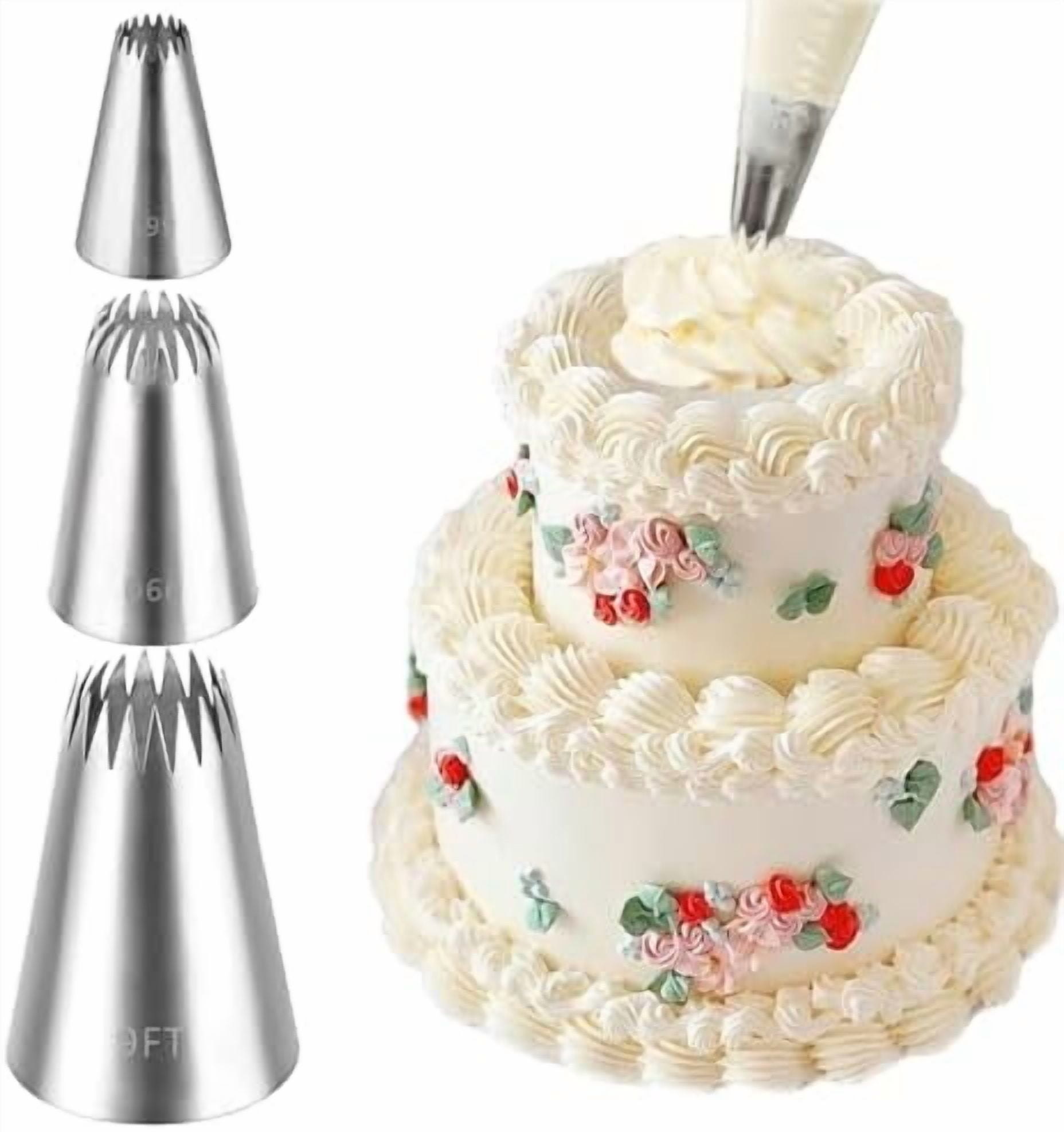 3Pcs Piping Tip,Stainless Steel Icing Piping Nozzle Tip Set French Star ...