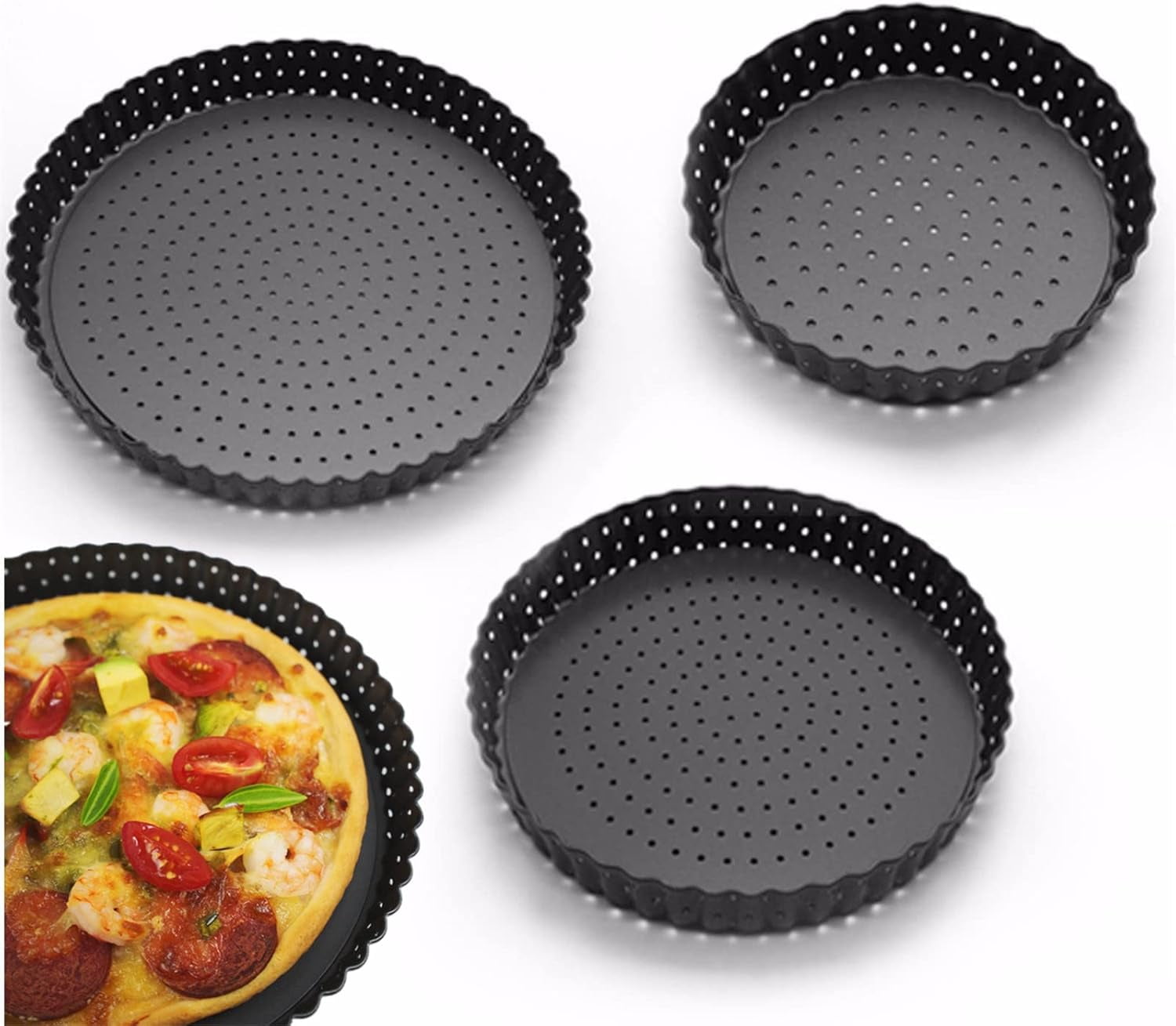3Pcs Pizza Pan for Oven, Carbon Steel Pizza Pan with Holes, 5/8/9 inch ...