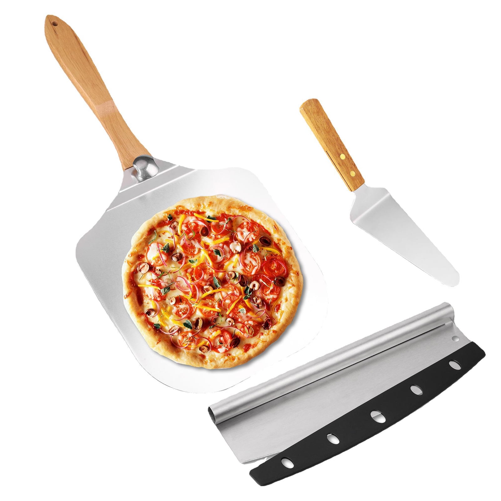 3Pcs Pizza Peel Set Pizza Rocker Cutter Shovel Versatile Pizza Paddle ...
