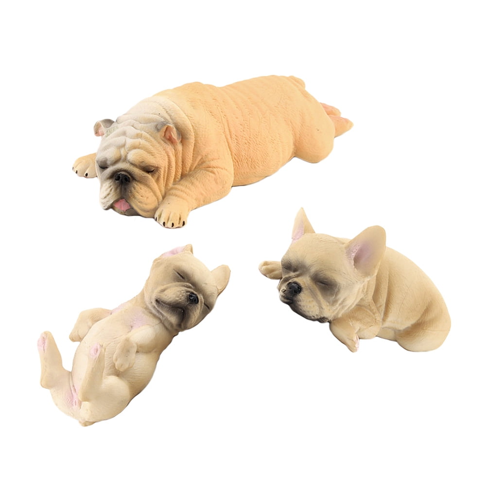 3Pcs Plastic Bulldog Statue Dog Ornament Puppy Model Sleeping Dog ...