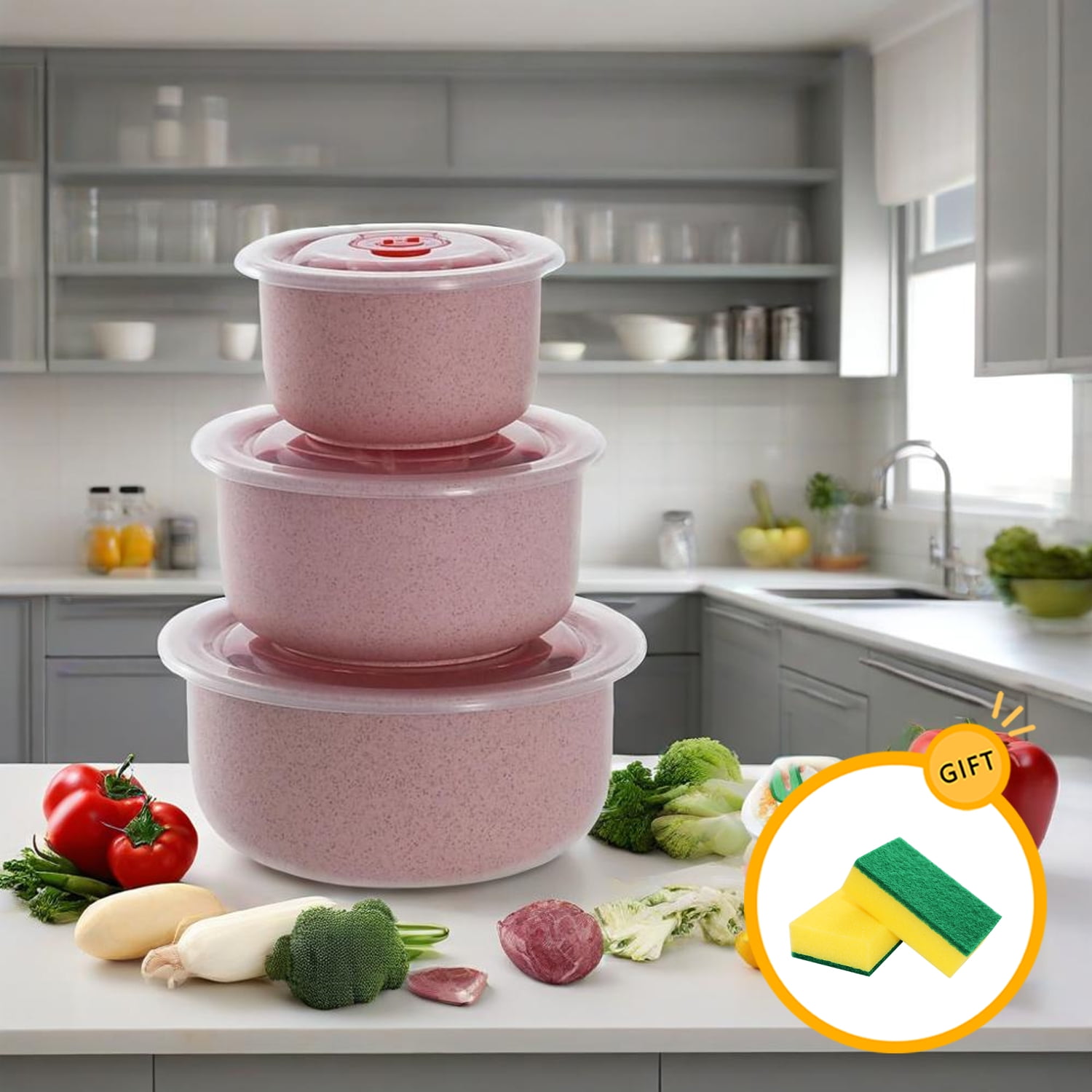 3Pcs Plastic Food Storage Containers with Lids Set, Lunch Boxes with ...