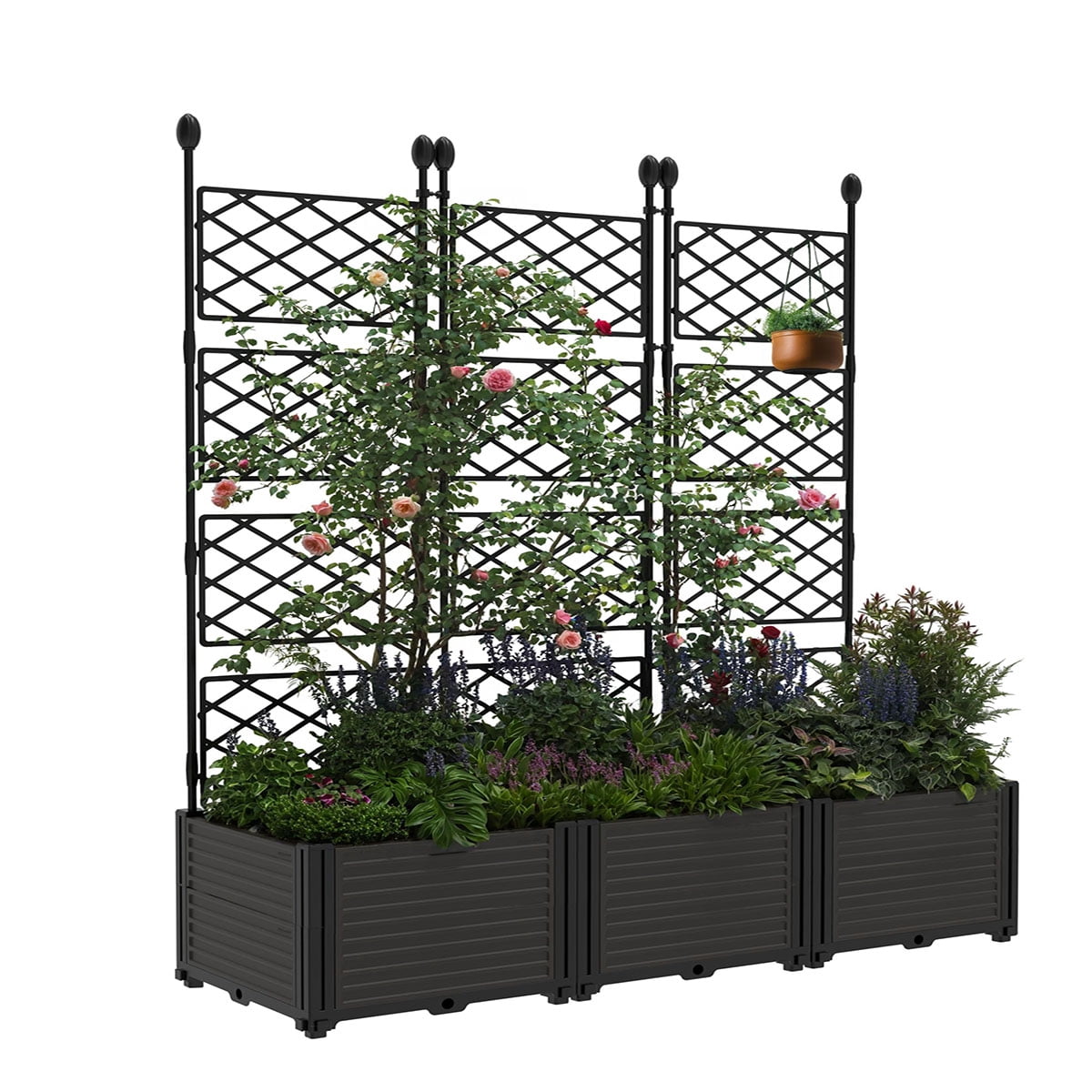 3Pcs Plastic Plant Box With Metal Trellis,Raised Garden Bed With ...