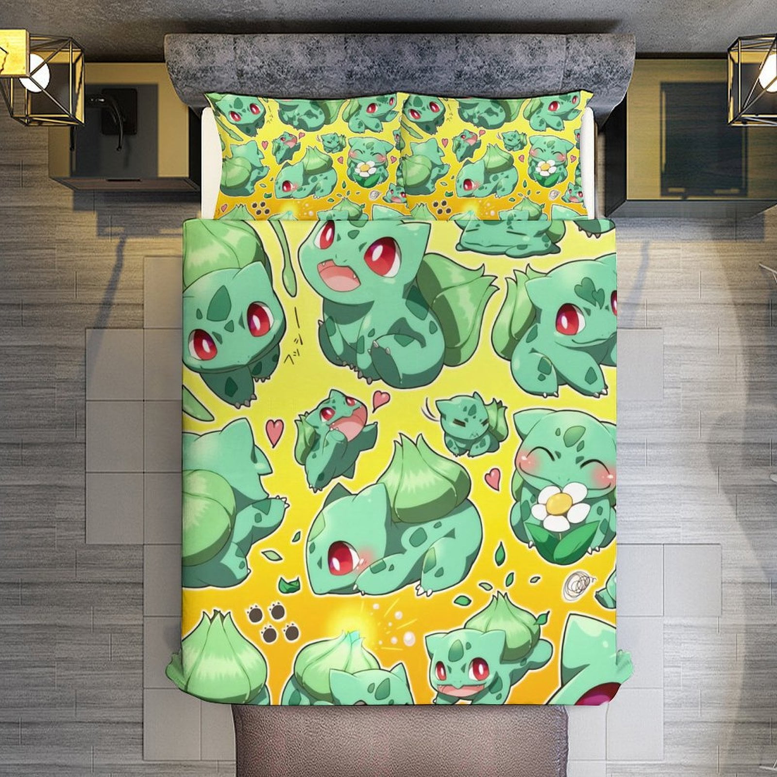 3Pcs Pokemon Bulbasaur Duvet Cover with 2 Pillowcases for Teens Girls ...