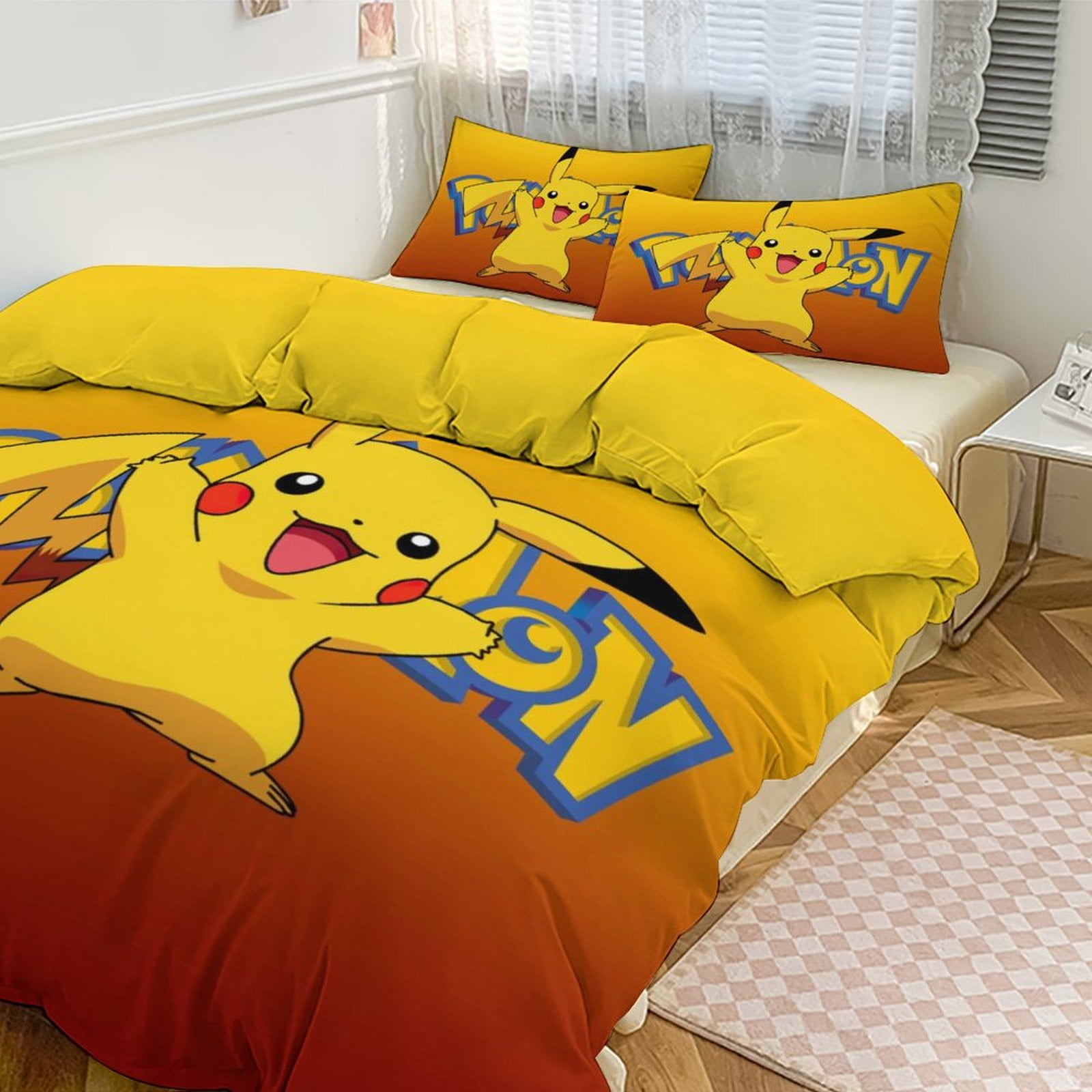 3Pcs Pokemon Comforter Set,Cartoon Warm Bedding Set for Bedroom with ...