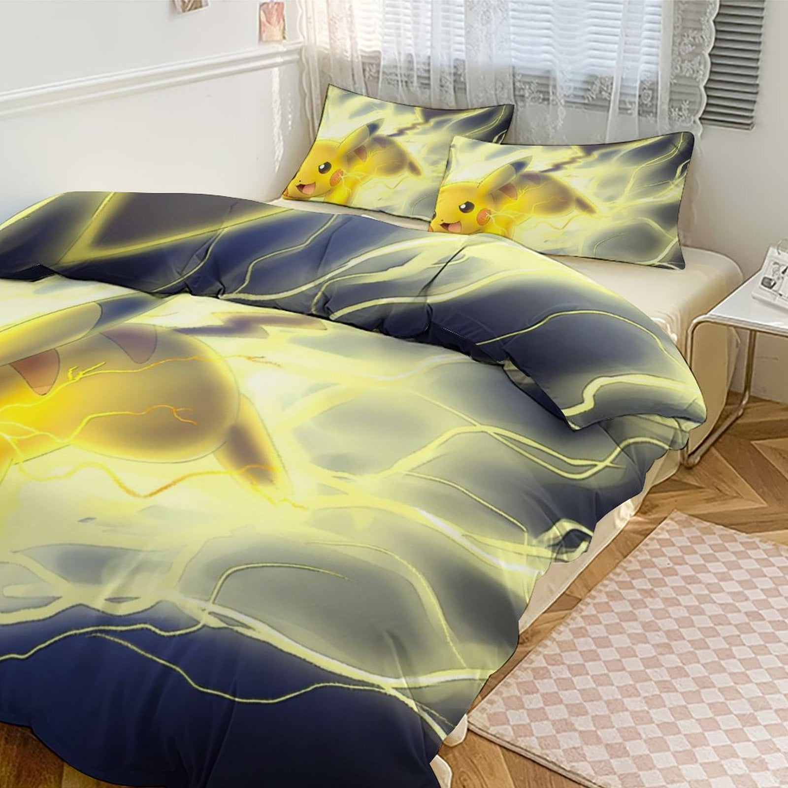 3Pcs Pokemon Comforter Set,Cartoon Warm Bedding Set for Bedroom with ...