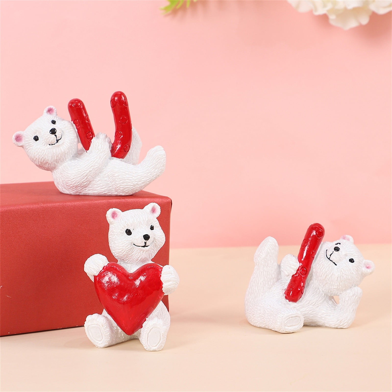 3Pcs Polar Bear Miniature Statues Valentine's Day Tabletop Decorations ...