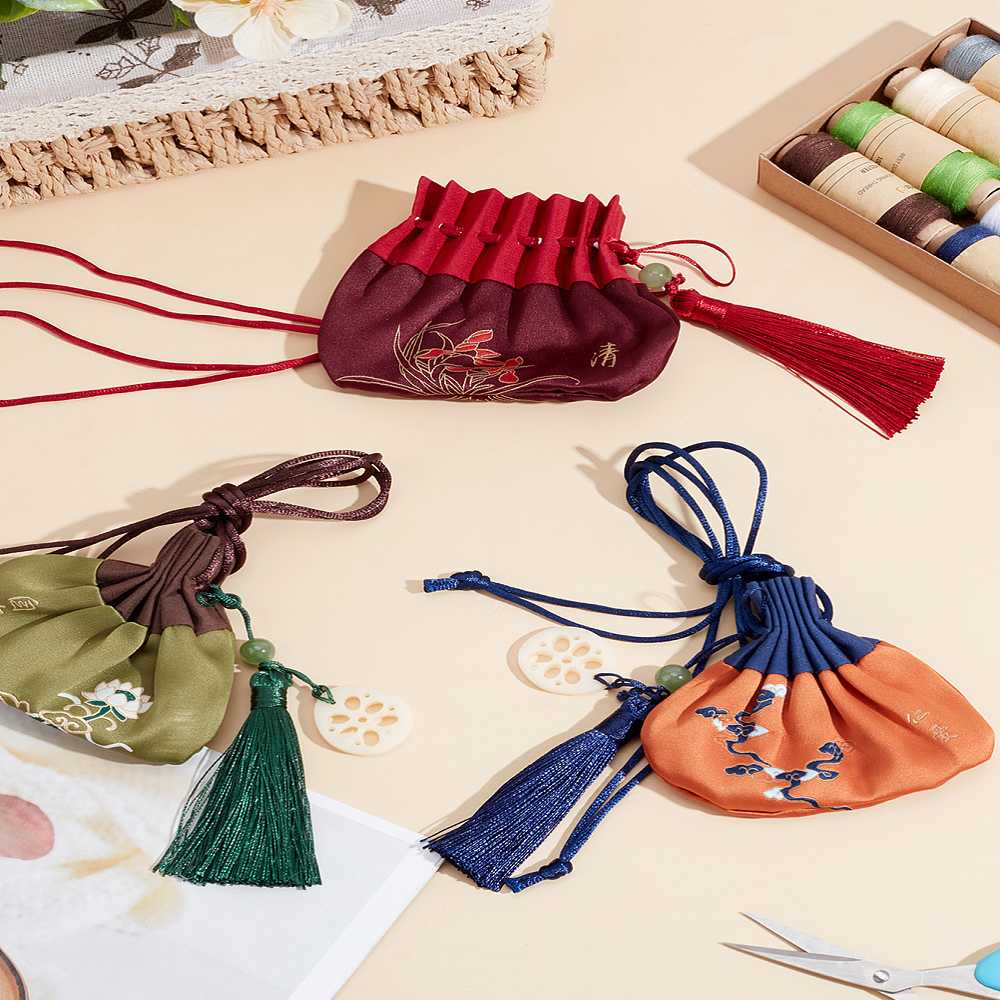 3Pcs Polycotton Embroidery Hanging Bags Mixed Color Drawstring Bags ...
