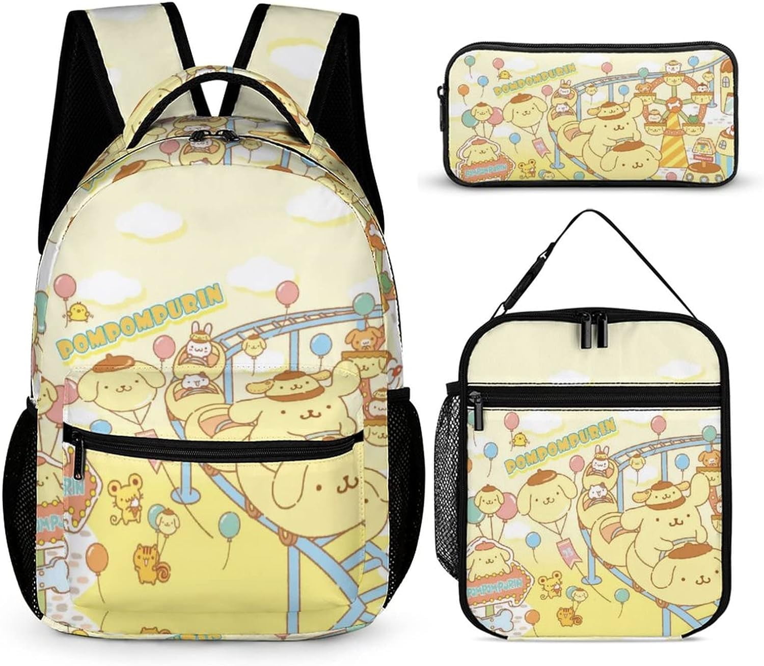 3Pcs Pompompurin Anime Game Backpack 17in 3D Printed Bookbag Laptop ...