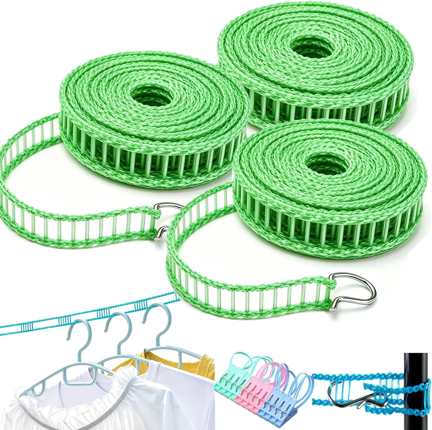 3Pcs Portable Clothesline for Outdoor & Home, Adjustable Telescopic Non ...