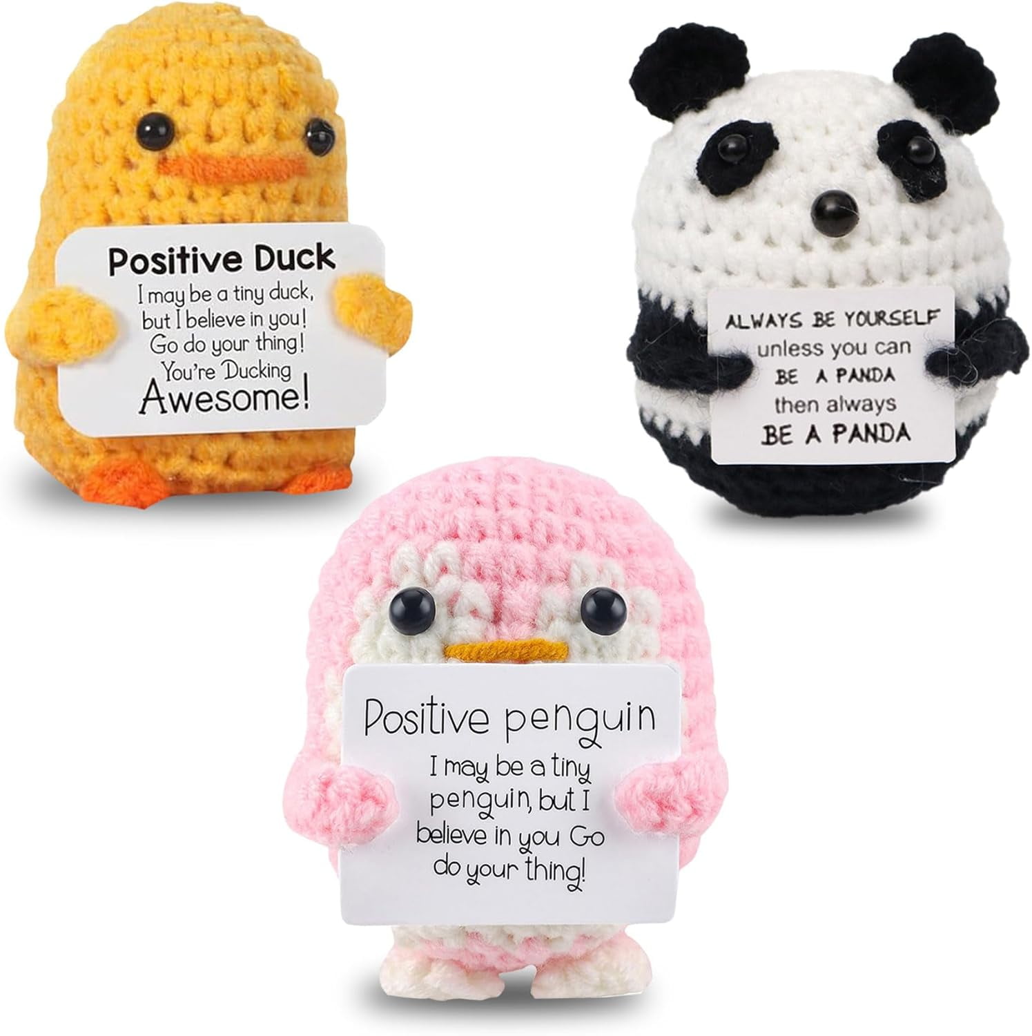 3Pcs Positive Crochet Animals, Creative Cute Crochet Doll Cheer Up Gift ...