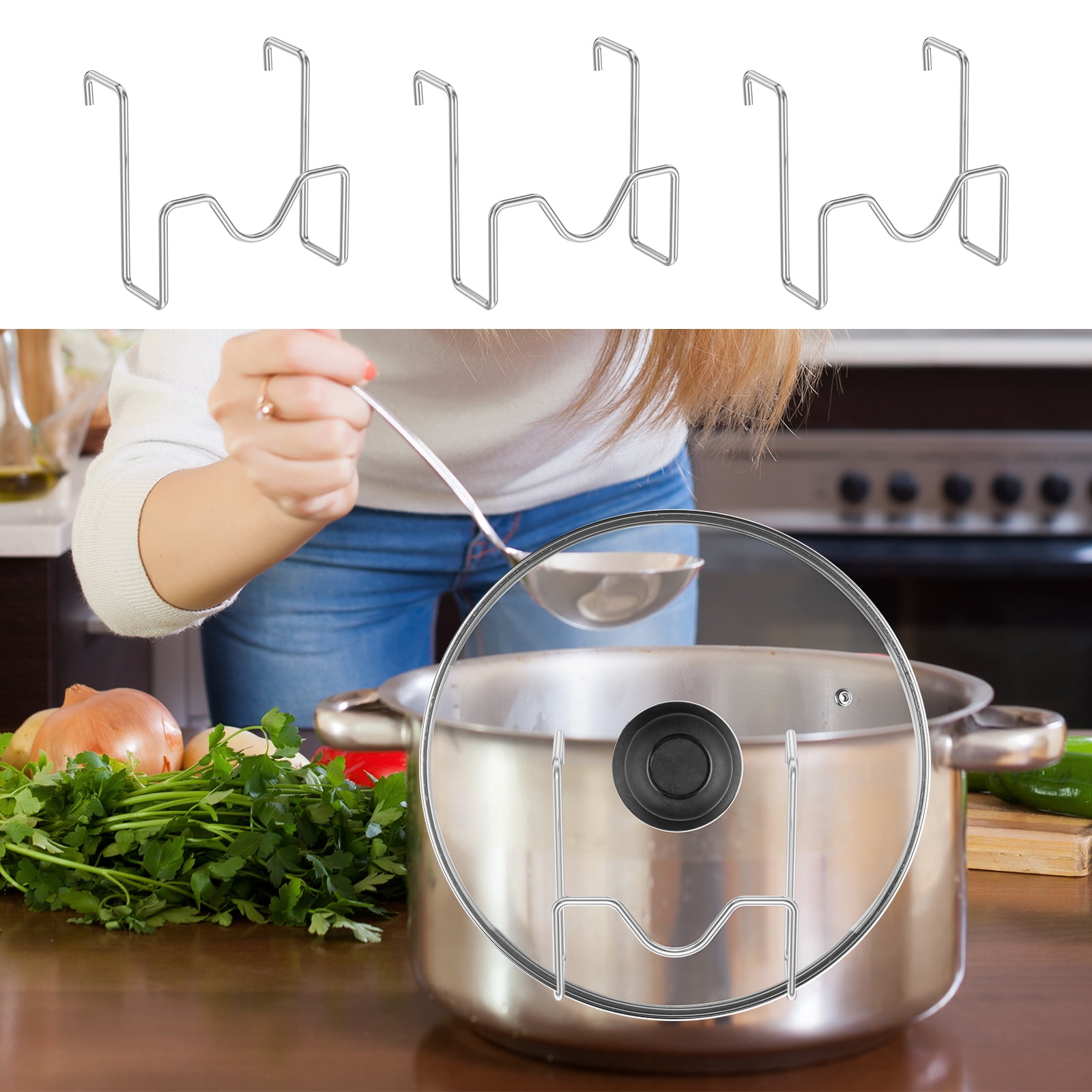 3Pcs Pot Lid Holder Stainless Steel Slow Cooker Lid Holder Snap Fit ...