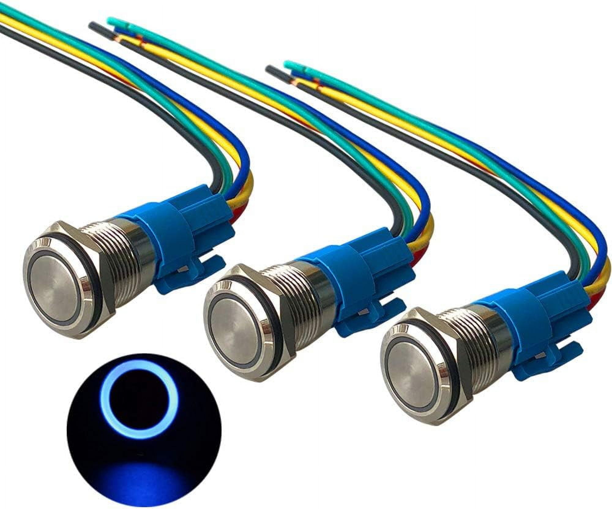 3Pcs Premium 12V/24V 5A Momentary Push Button Switch, 16mm Push Button ...