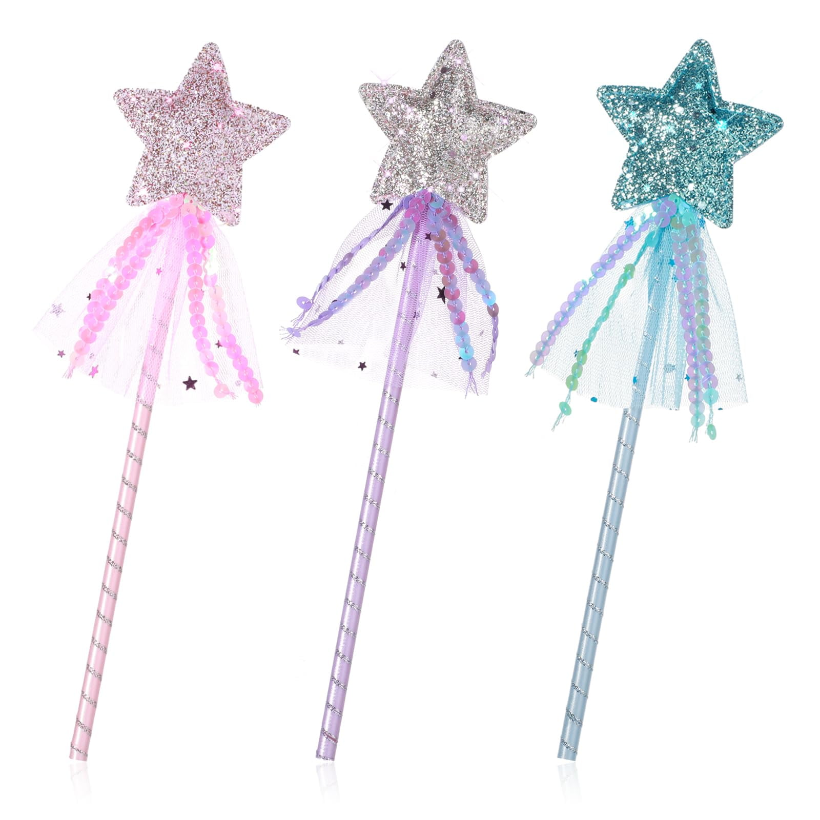 3Pcs Princess Star Wands, Glitter Fairy Wands, Magic Wand for Kids ...