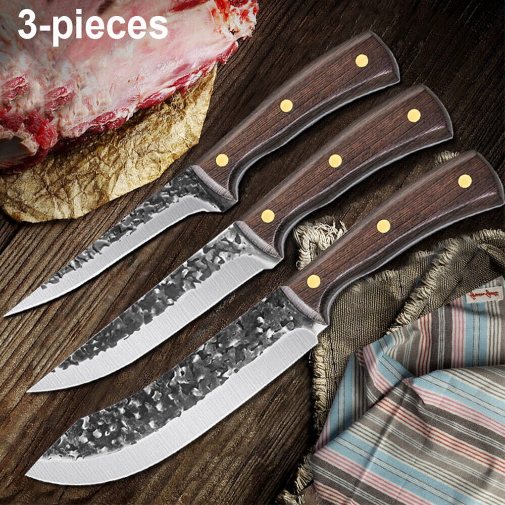 3Pcs Pro Hand Forged Boning Knives Set Meat Cleaver Chef Butcher Fillet ...