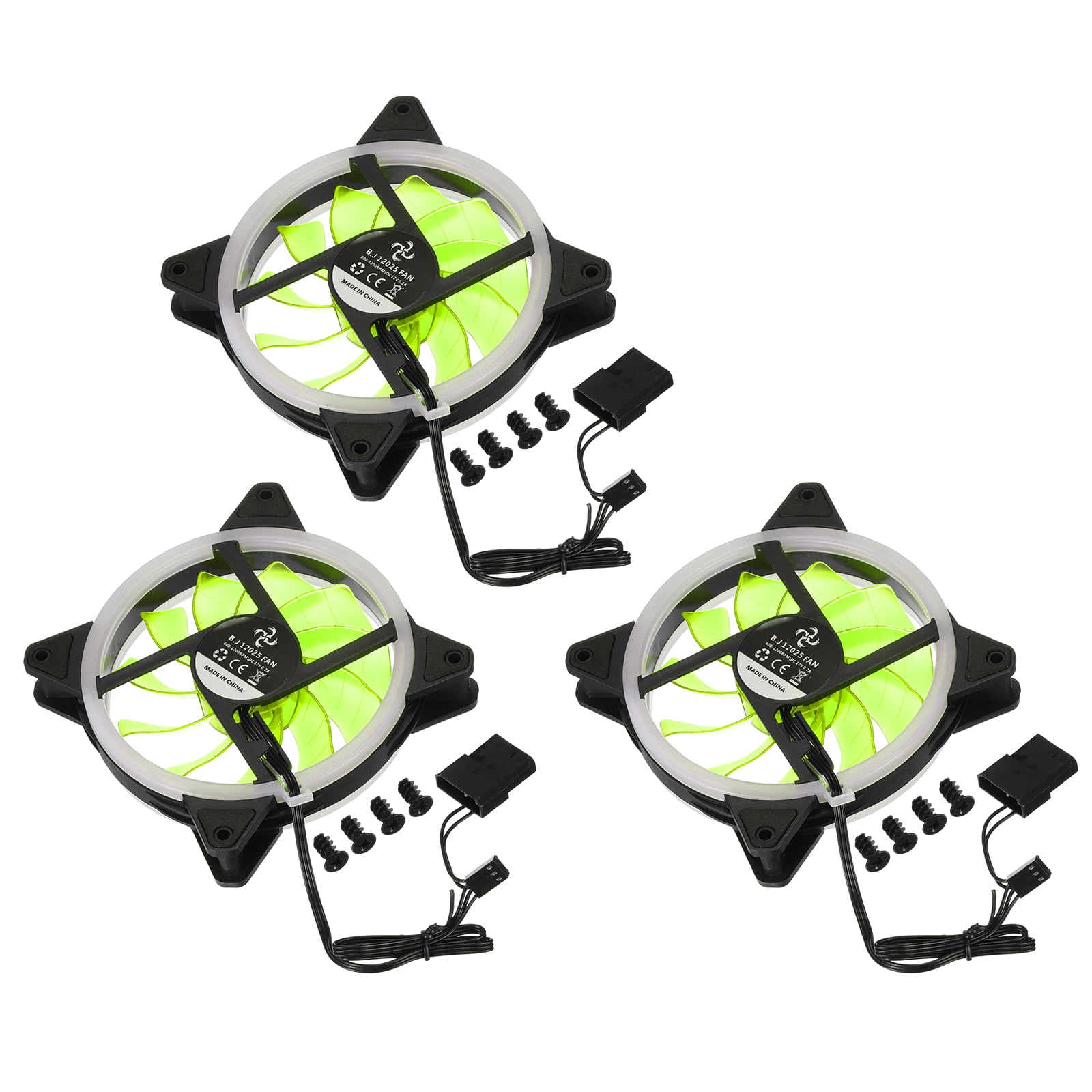 3Pcs RGB Computer Case Fan 600-1200RPM 120mm 3-4 Pin Green Silent ...