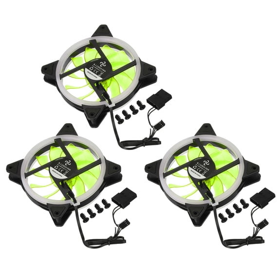 3Pcs RGB Computer Case Fan 600-1200RPM 120mm 3-4 Pin Green Silent ...
