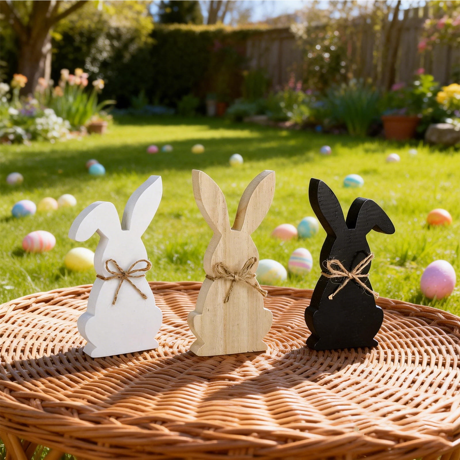 3Pcs Rabbit Tiered Tray Decor Set Wooden Bunny Tabletop Centerpiece ...