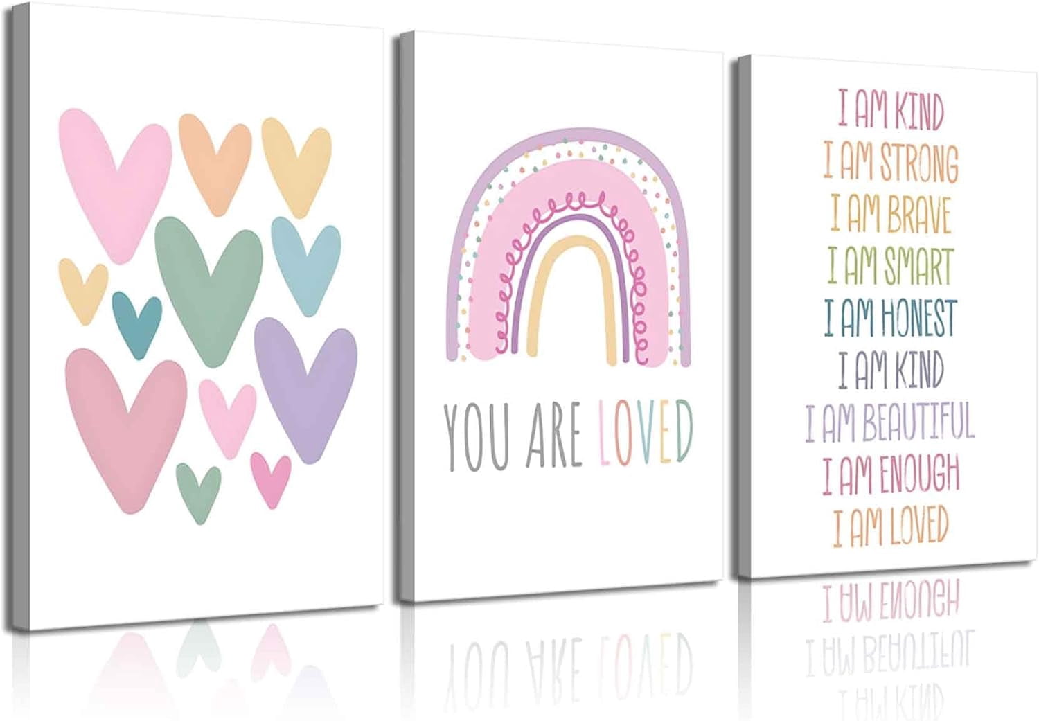 3Pcs Rainbow Nursery Canvas Wall Art Boho Positive Affirmations Wall ...