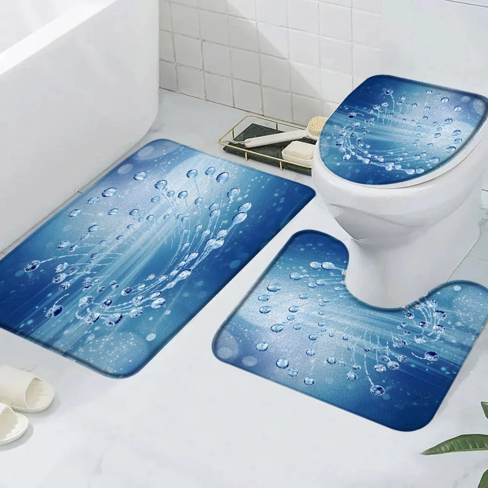 3Pcs Raindrop Bubble Bath Mat Water Drops Blue Background Modern ...