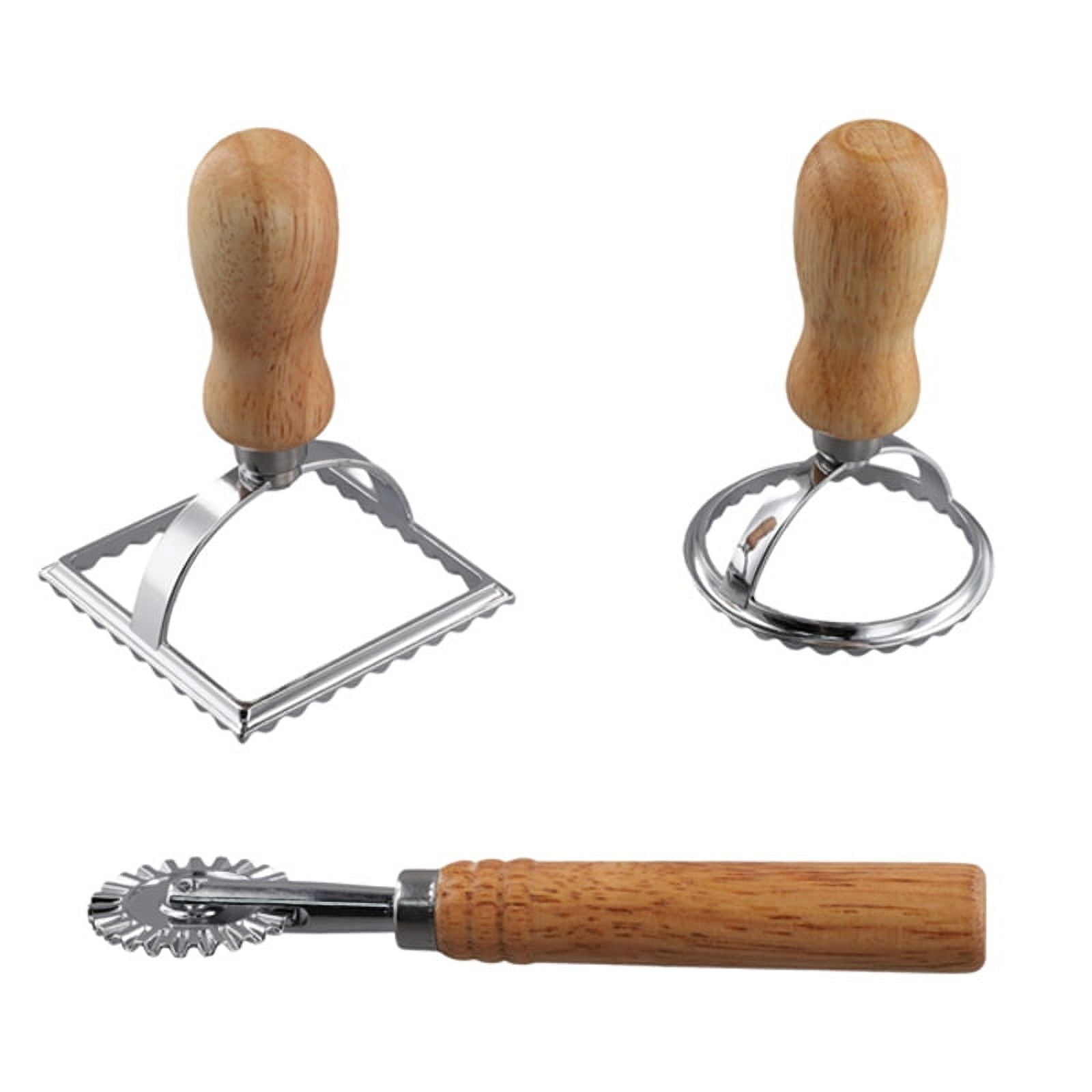 3Pcs Ravioli Stamp Maker Cutter with Roller Wheel Set,Mold with Wooden ...