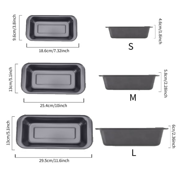 3Pcs Rectangular Baking Bread Loaf Pan,Gray Carbon Steel Nonstick Loaf ...