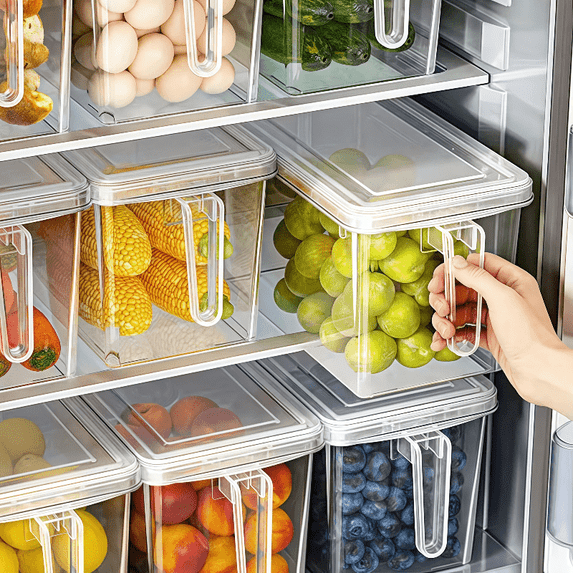 3Pcs Refrigerator Storage Bins with Handles, Durable Plastic Organizer ...
