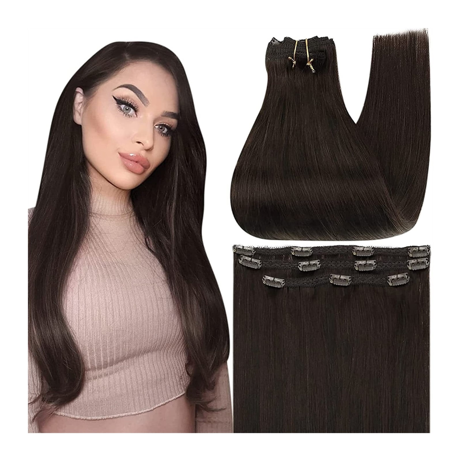 3Pcs Remy Clip in Human Hair Extensions Color Thick End Double Drawn ...