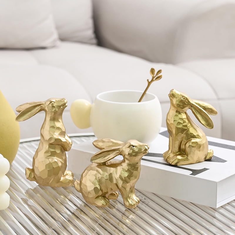 3Pcs Resin Golden Bunny Decor Rabbit Figurines Small Easter Bunny ...