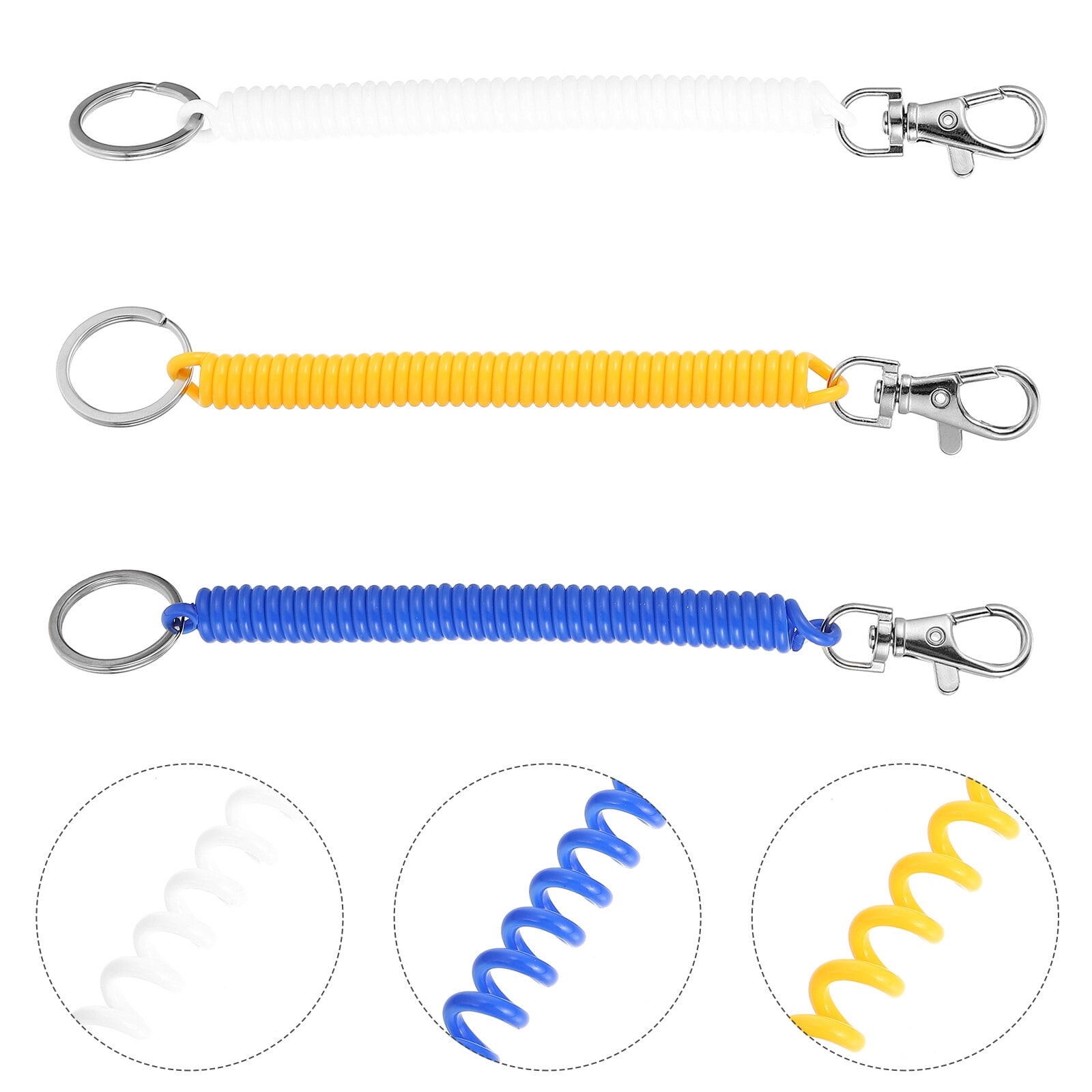 3Pcs Retractable Spring Coil Key Chain Anti-lost Stretch Cord Safety ...