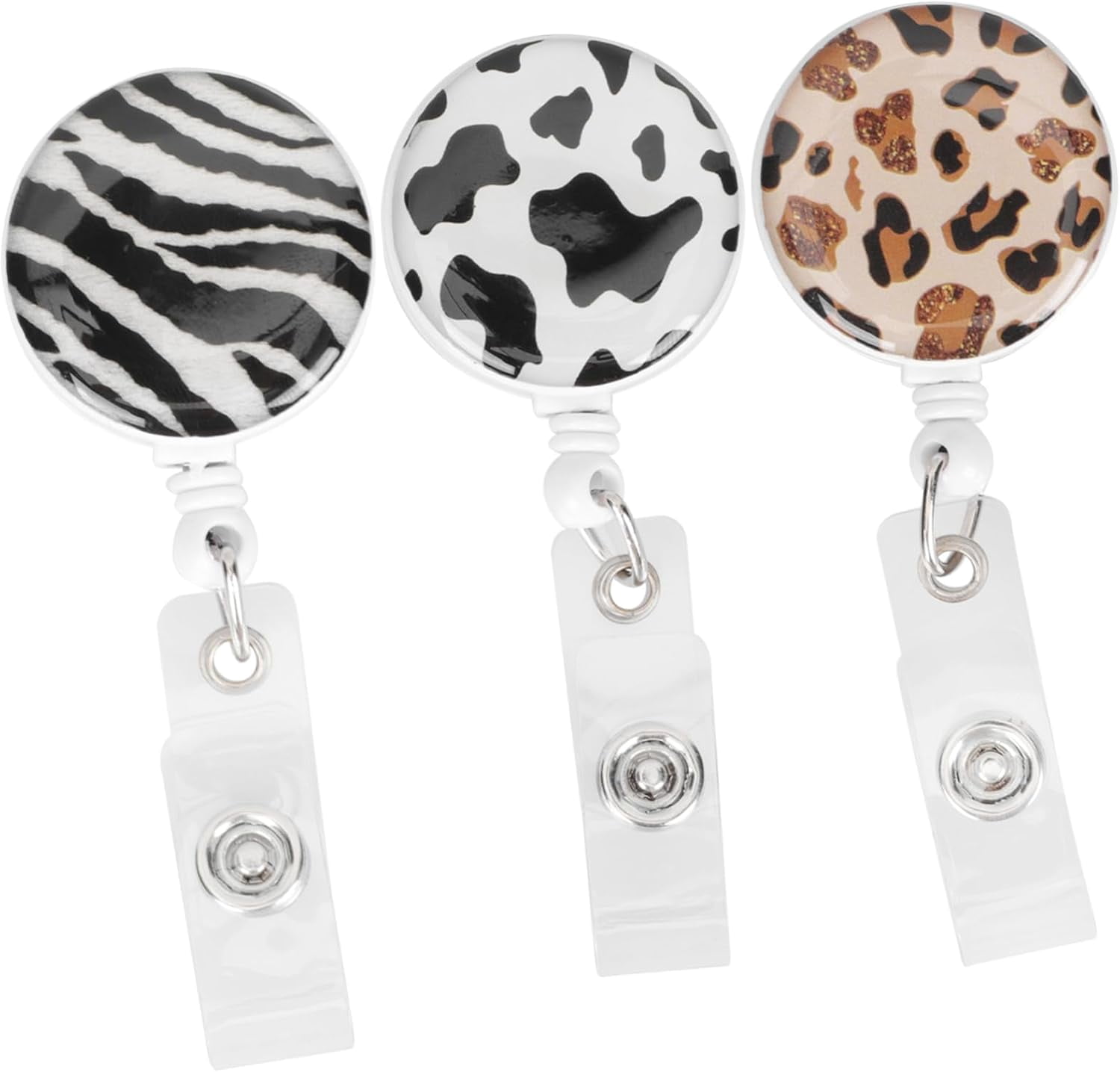 3Pcs Retractable me Badge Reel Clips with Leopard Zebra and Designs Id ...