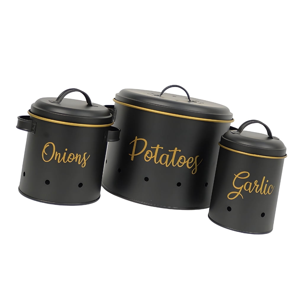 3Pcs Retro Iron Storage Canisters Vegetable Food Storage Container With ...