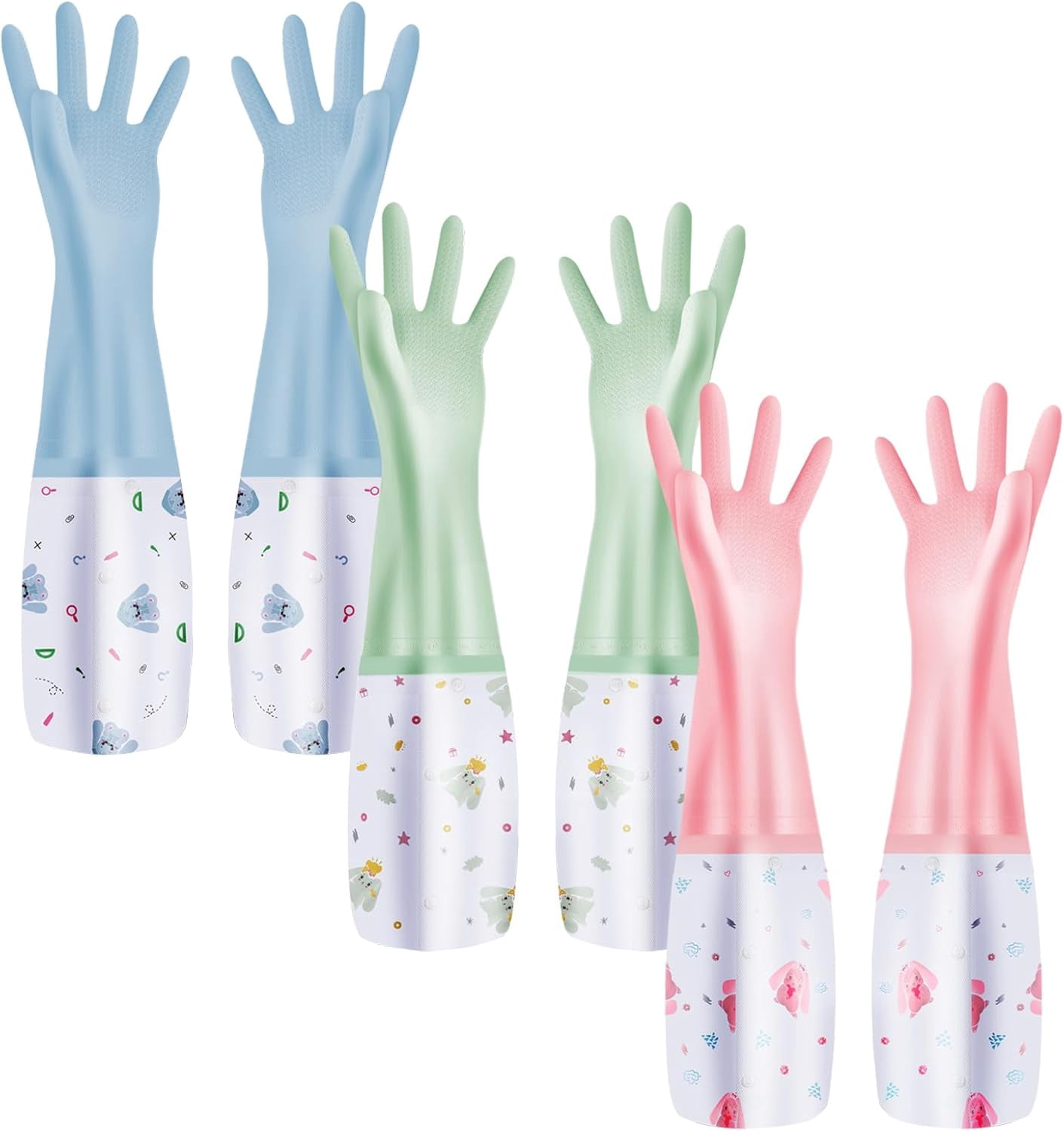 3Pcs Reusable Dishwashing Gloves, Waterproof Long Cuff Non-Slip ...