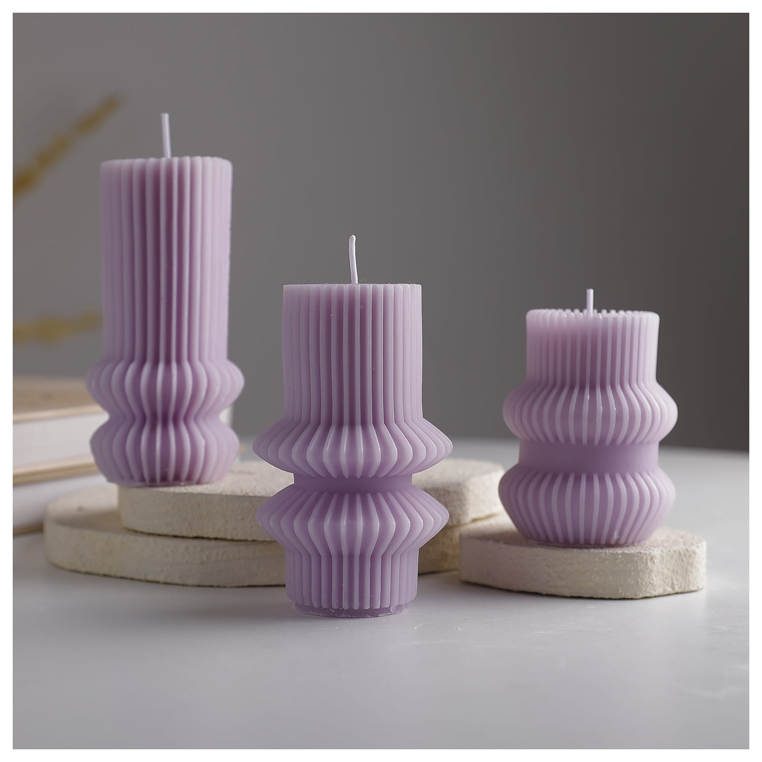 3Pcs Ribbed Pillar Candles Soy Wax Scented Ribbed Candles Modern ...
