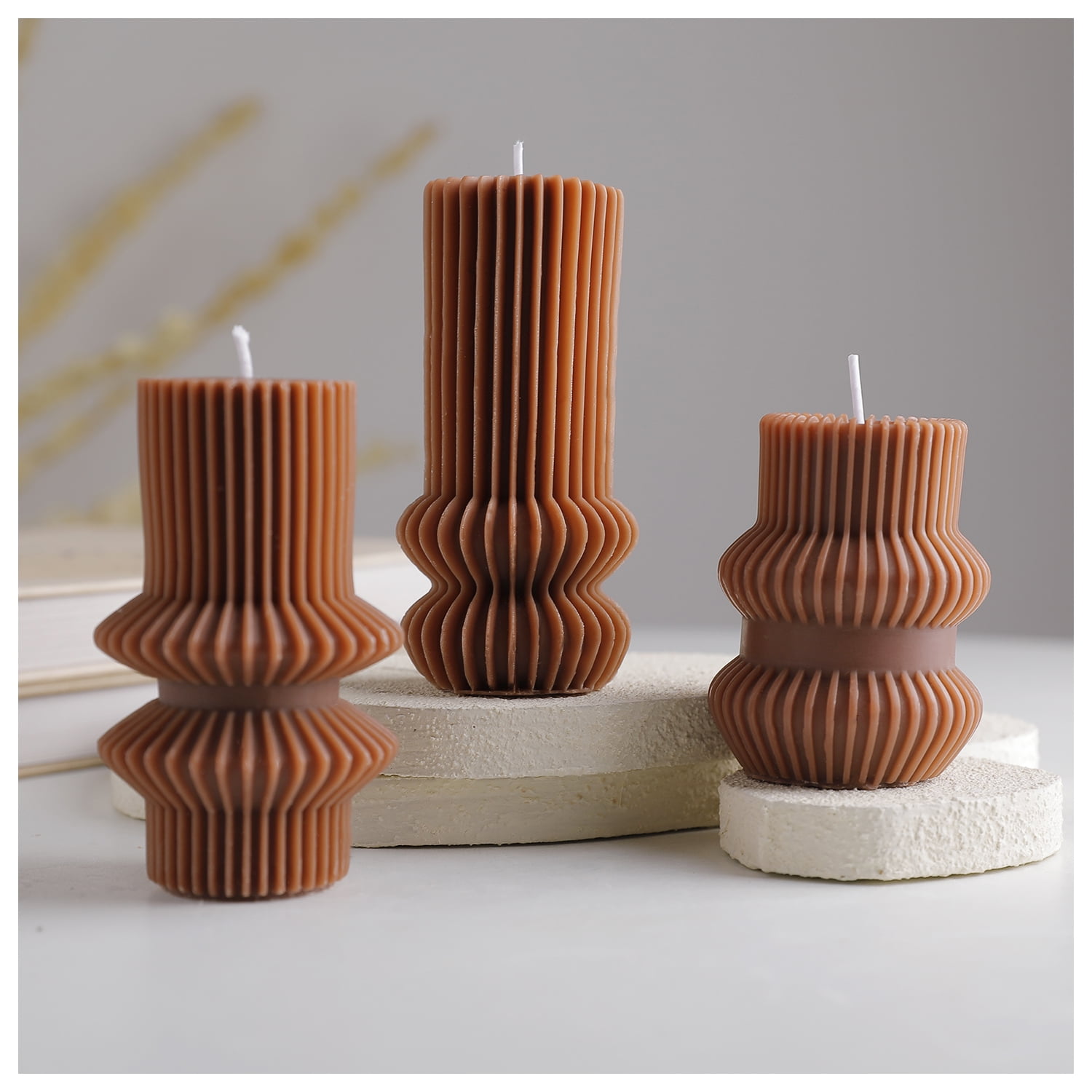 3Pcs Ribbed Pillar Candles Soy Wax Scented Ribbed Candles Modern ...