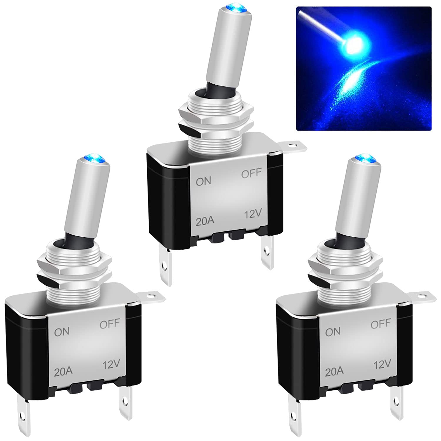 /3Pcs Rocker Lighted Toggle Switch 12V 20A Heavy Duty Racing Car ...
