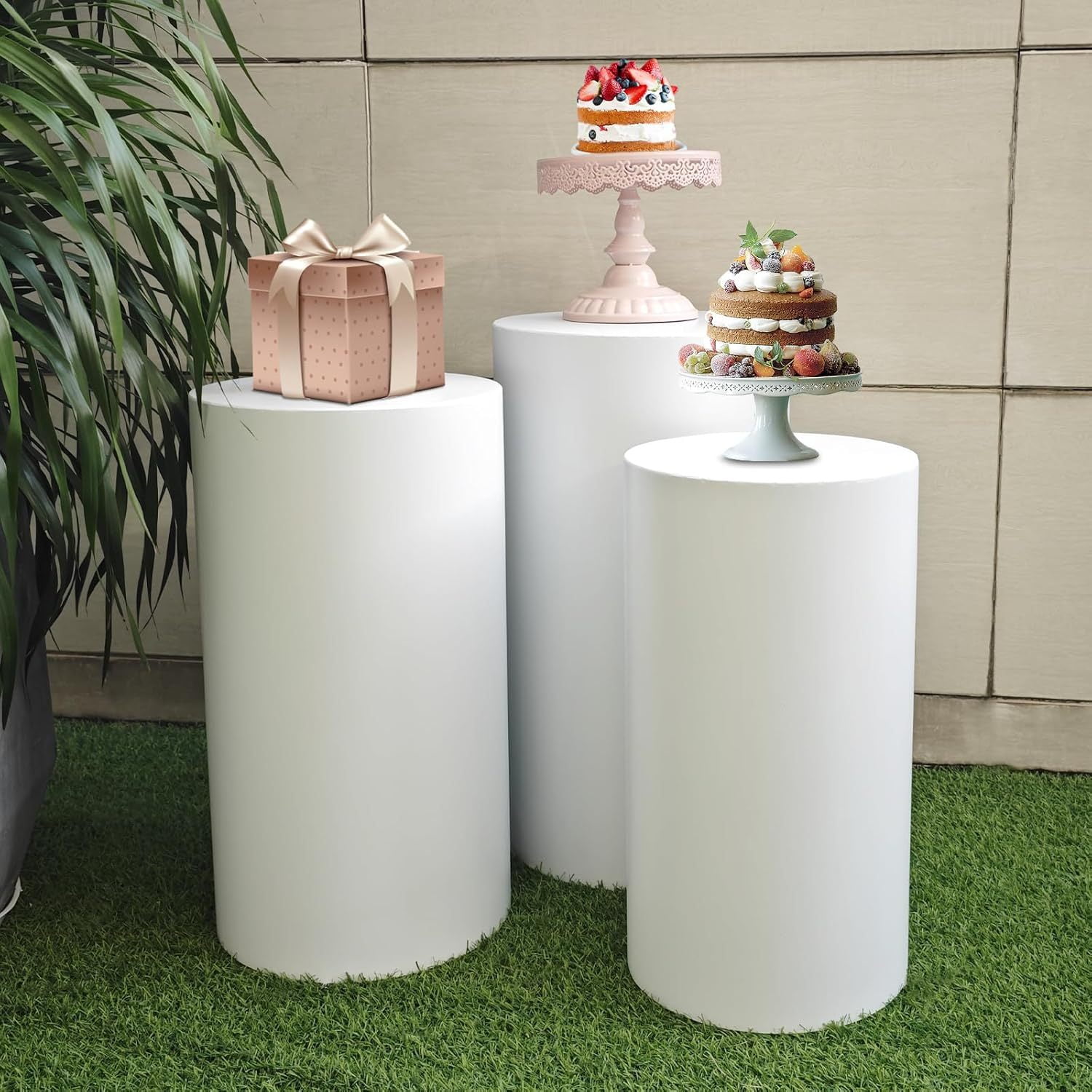 3Pcs Round Cylinder Pedestal Stands for Party, 19.6" 21.6" 23.6 ...