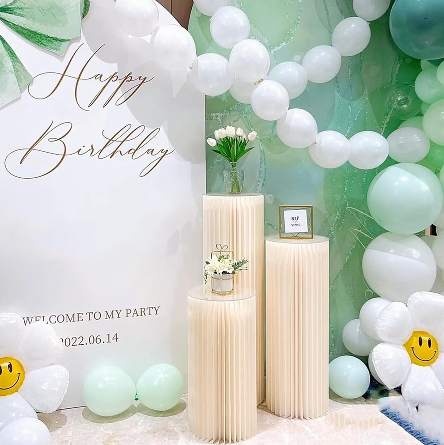 3Pcs Round Pedestal Stand Foldable Cardboard Columns Cylinder Tables ...