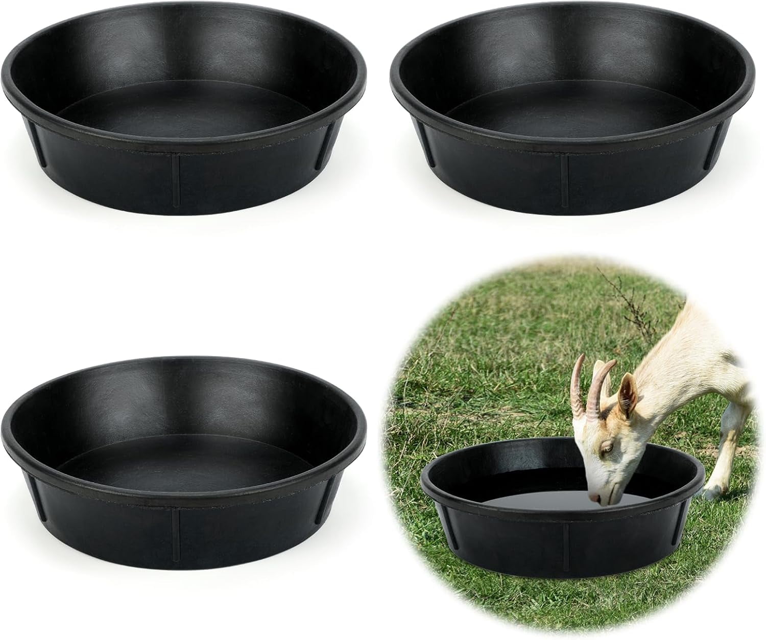 3Pcs Rubber Feed Pan,12 Quart / 3 Gallon Large Horse Feed Bucket ...