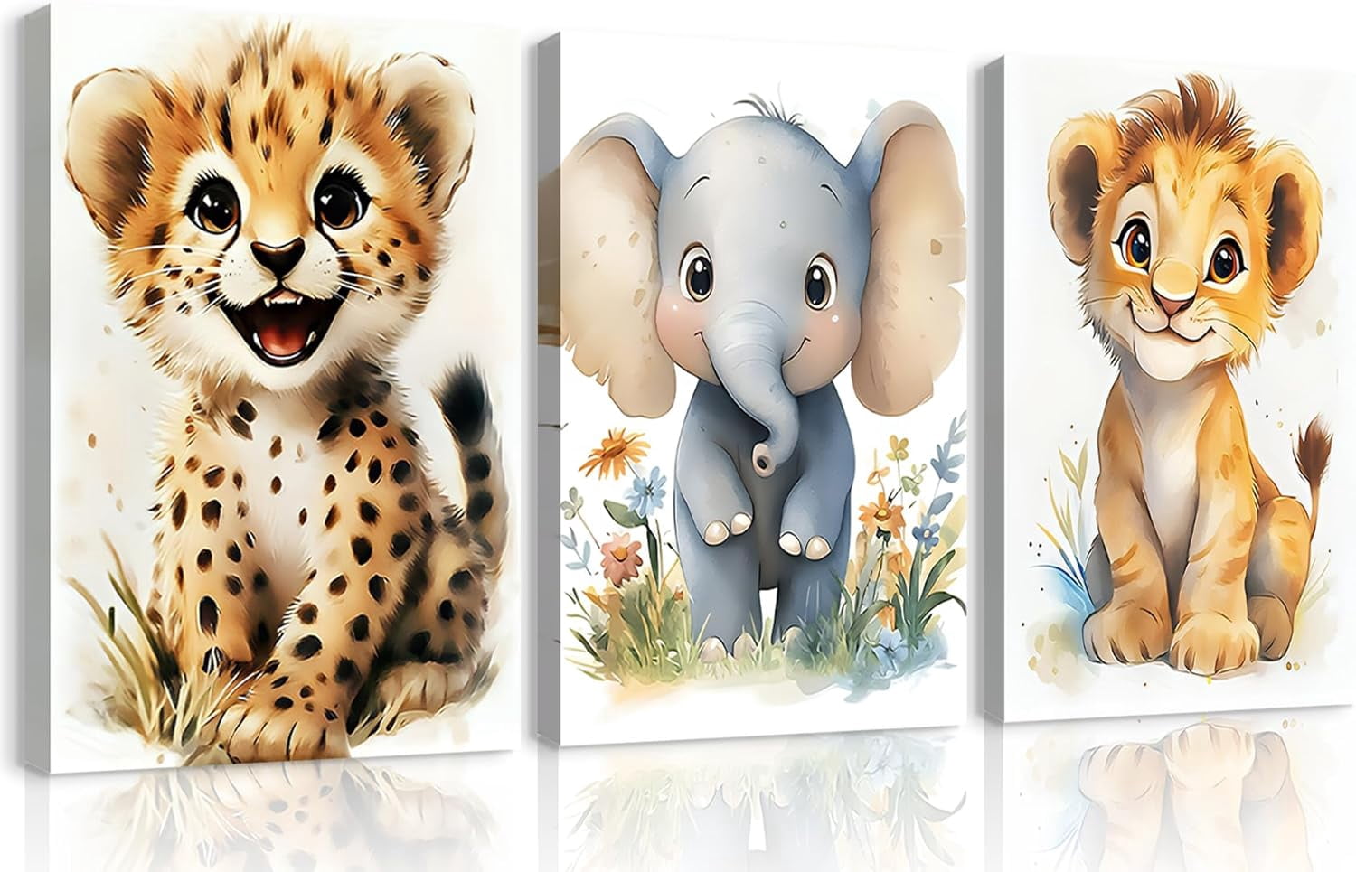 3Pcs Safari Animals Nursery Canvas Wall Art Jungle Animals Cheetah ...