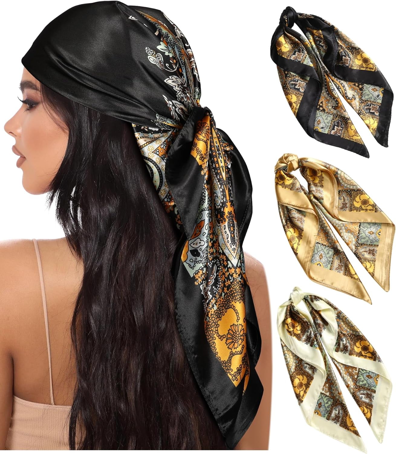 3Pcs Satin Hair Scarves Bandana Scarf Headscarf Silk Feeling Scarf for ...