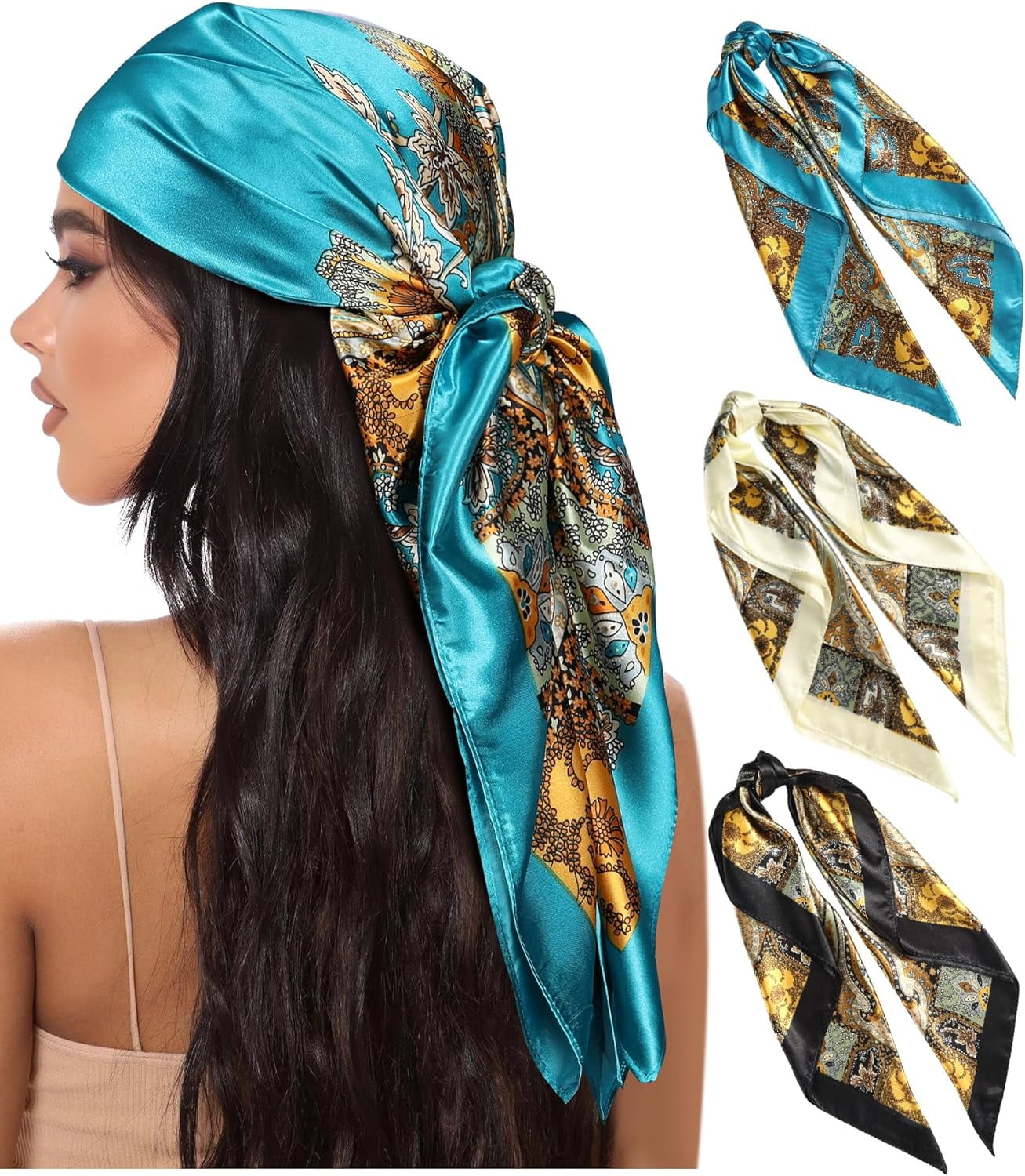 3Pcs Satin Hair Scarves Bandana Scarf Headscarf Silk Feeling Scarf for ...