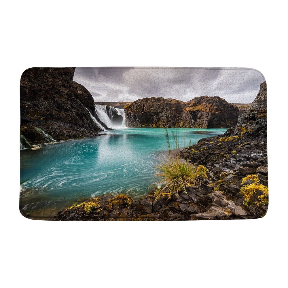 3Pcs Scenic Waterfall Bath Mat Nature Green Plant Bathroom Rug Forest ...