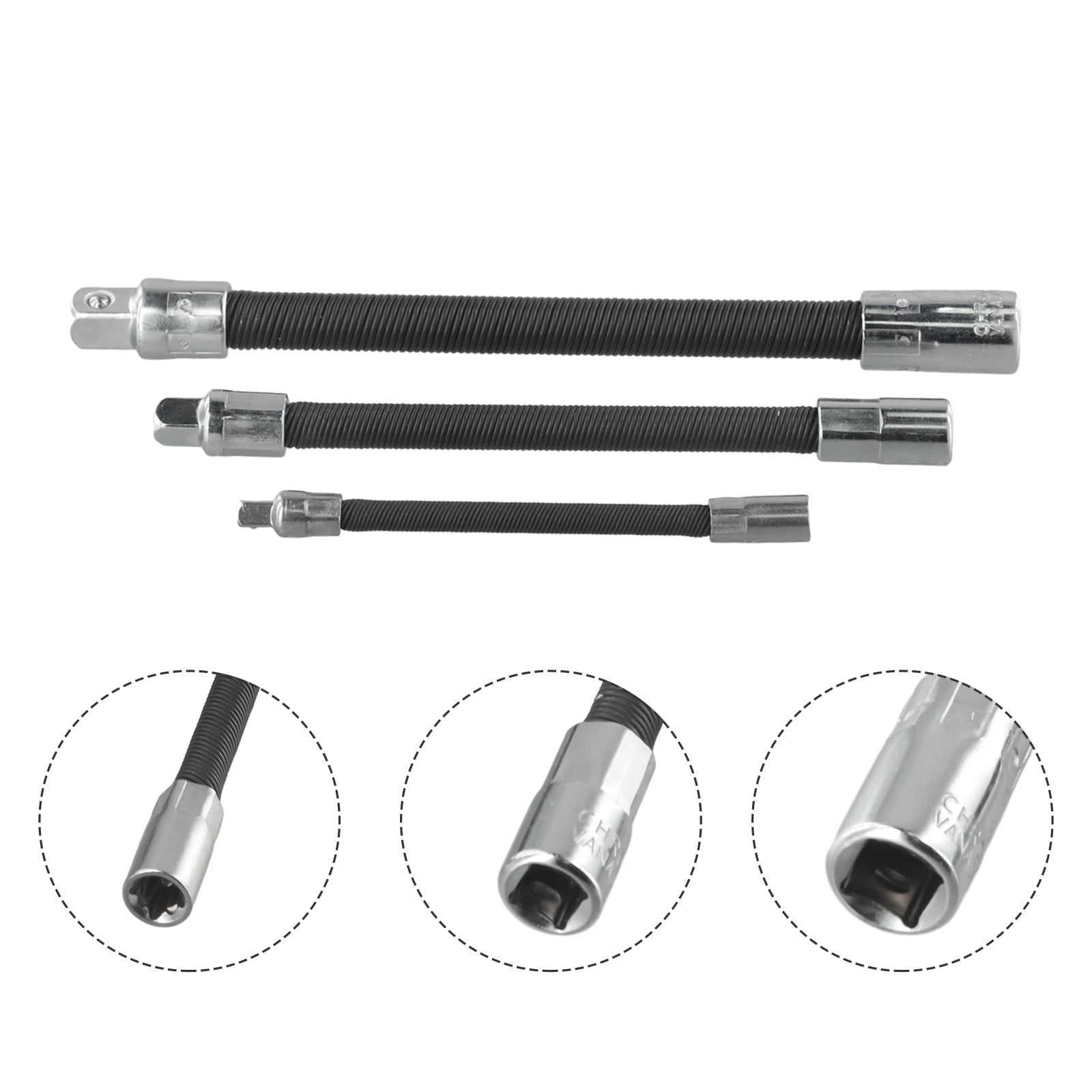 3Pcs/Set 1/4 3/8 1/2 Driver Flexible Long Socket Extension Rod Adapter ...